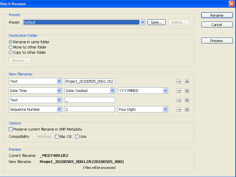 Batch Renaming in Bridge with Photoshop CS5
